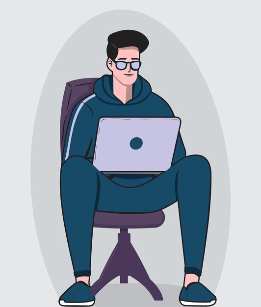 Premium Vector | Programmer sitting working with laptop Premium Vector | Programmer sitting working with laptop