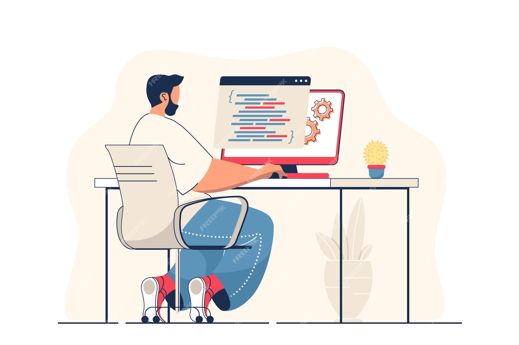 Premium Vector Programmer Working Concept For Web Banner Man Work