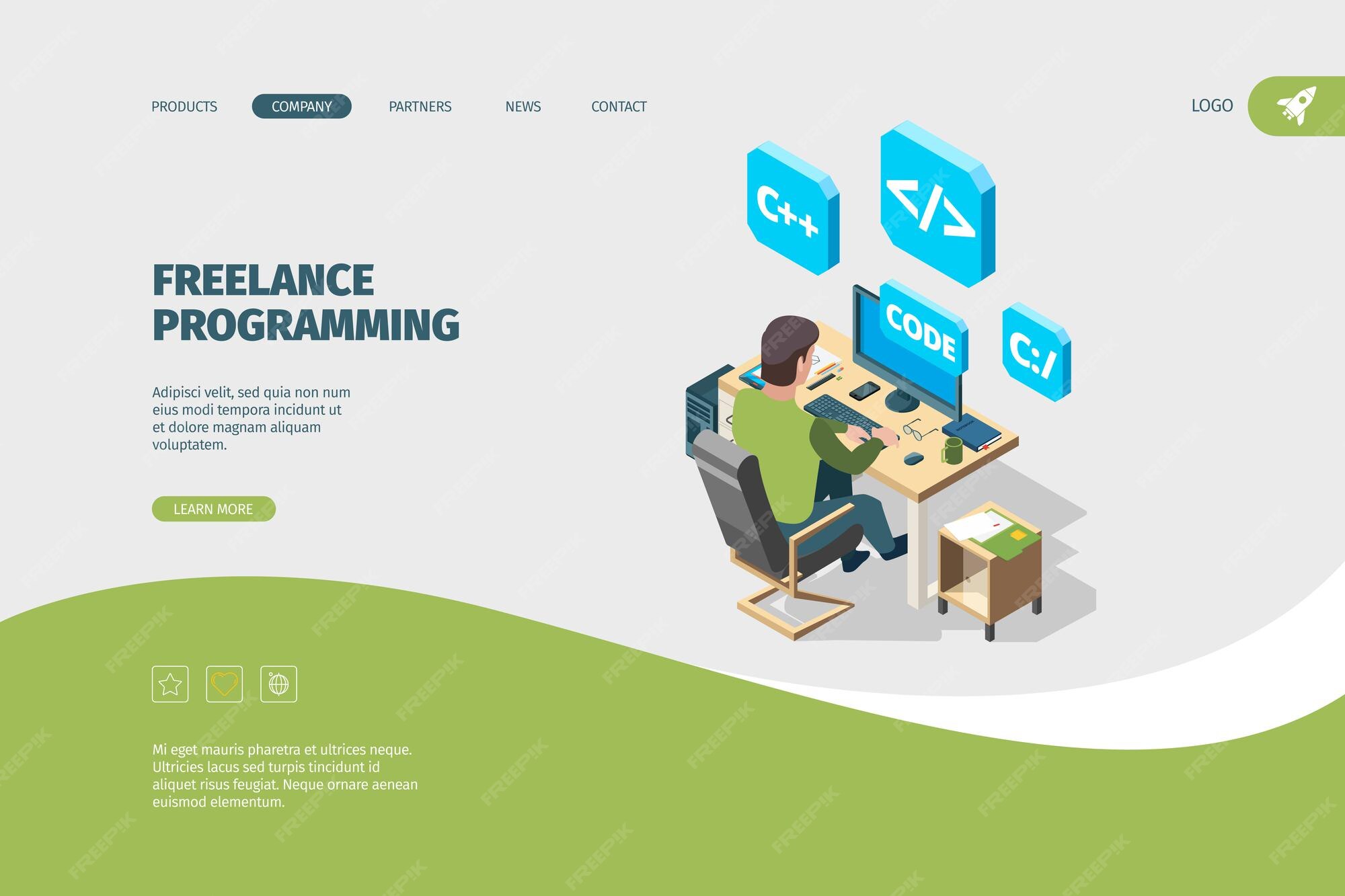 Premium Vector | Programmer working landing. designer or artist sitting ...