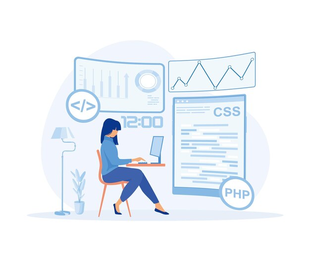 Premium Vector Programmer Working Modern For Web Banner Design Developer Creates Software And