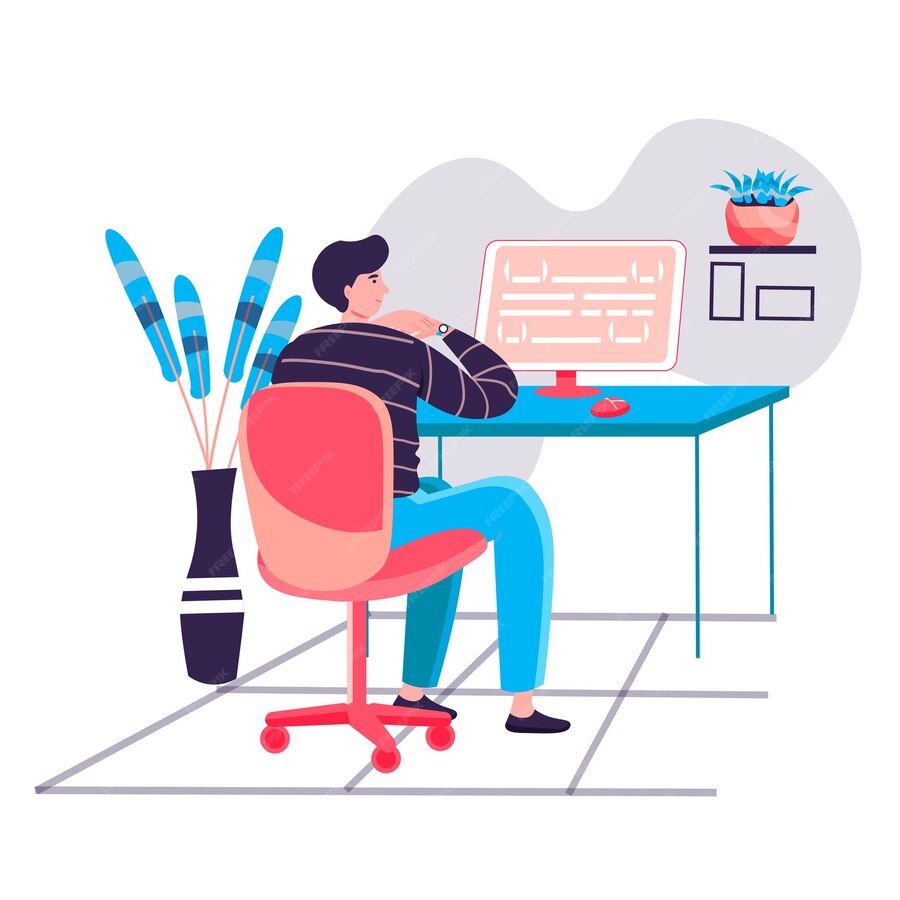 Premium Vector | Programmer working at office concept. man coding code ...