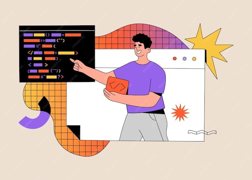 Premium Vector | Programmer working on web development on computer ...