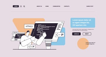 Premium Vector | Programmer writing code for computer app engineering software coding ...