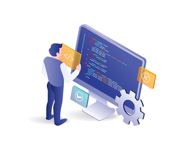 Premium Vector Programmers Are Building Web Applications