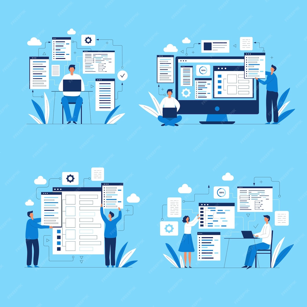 Premium Vector | Programmers characters people web designers developers ui layout production ...