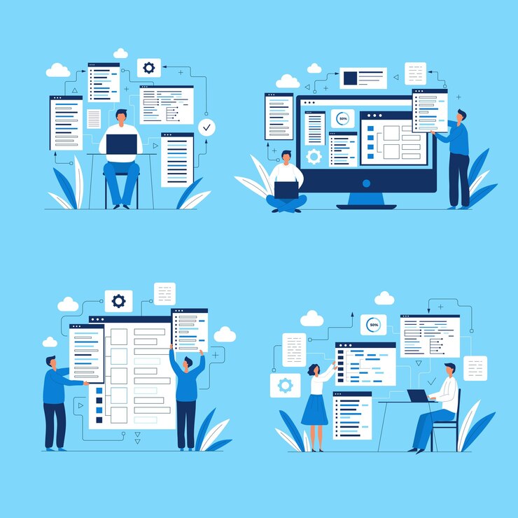 Premium Vector | Programmers characters people web designers developers ui layout production ...