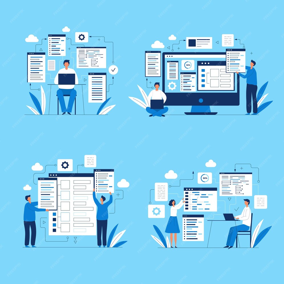 Premium Vector | Programmers characters people web designers developers ui layout production ...