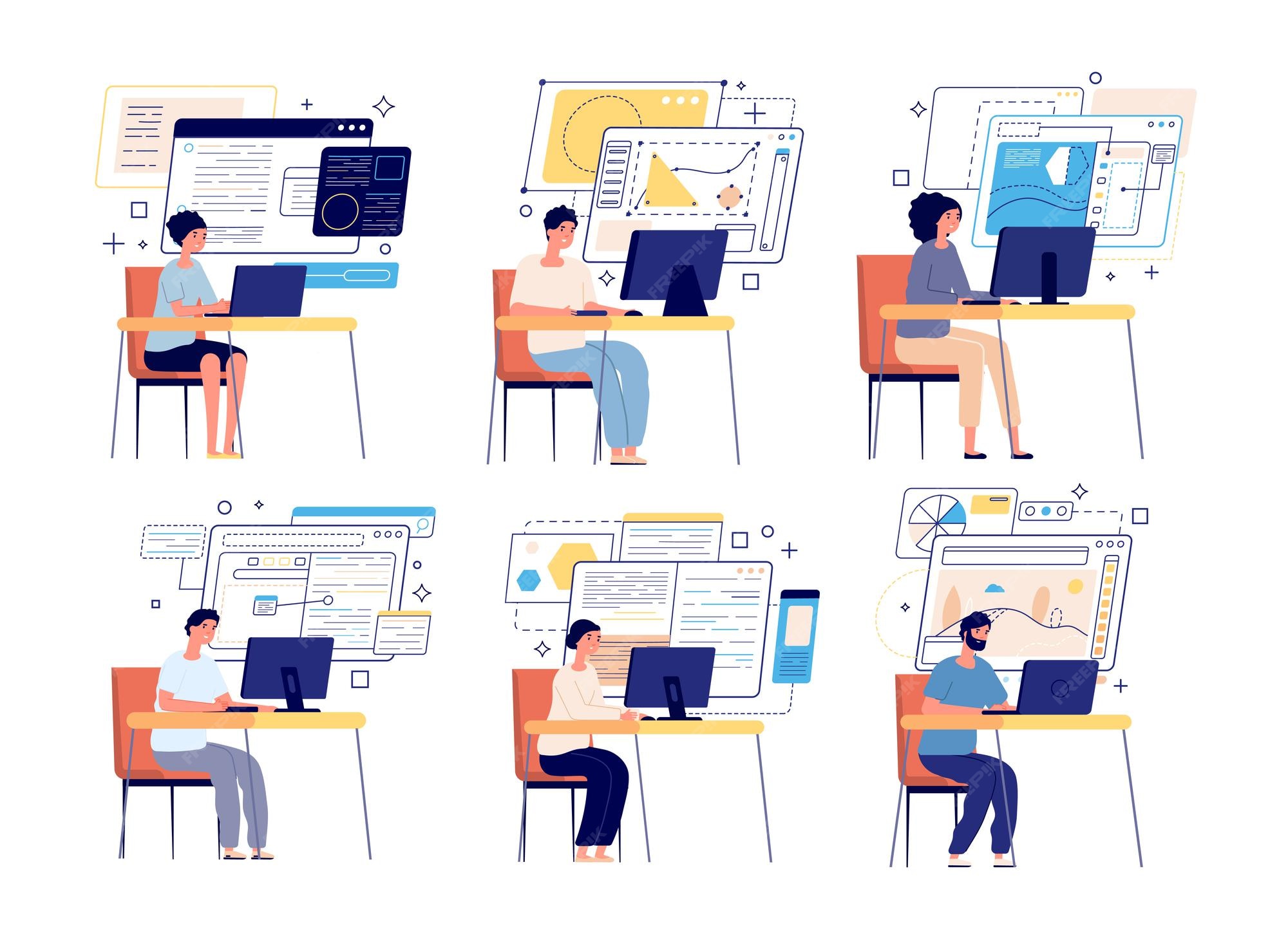 Premium Vector | Programmers and developers. computer game designer ...