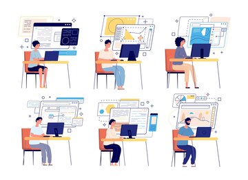 Premium Vector | Programmers and developers. computer game designer ...