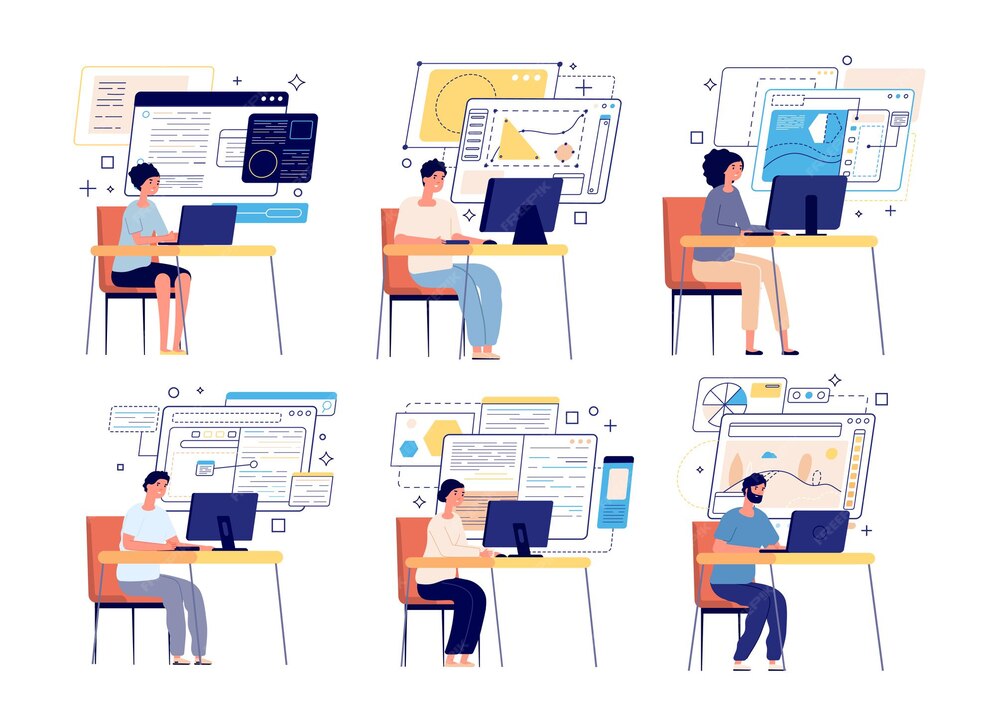 Premium Vector | Programmers and developers. computer game designer ...