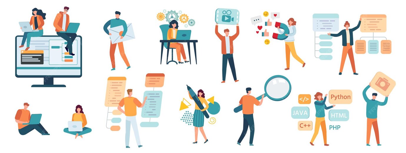 Premium Vector | Programmers, developers and designers. it specialists ...