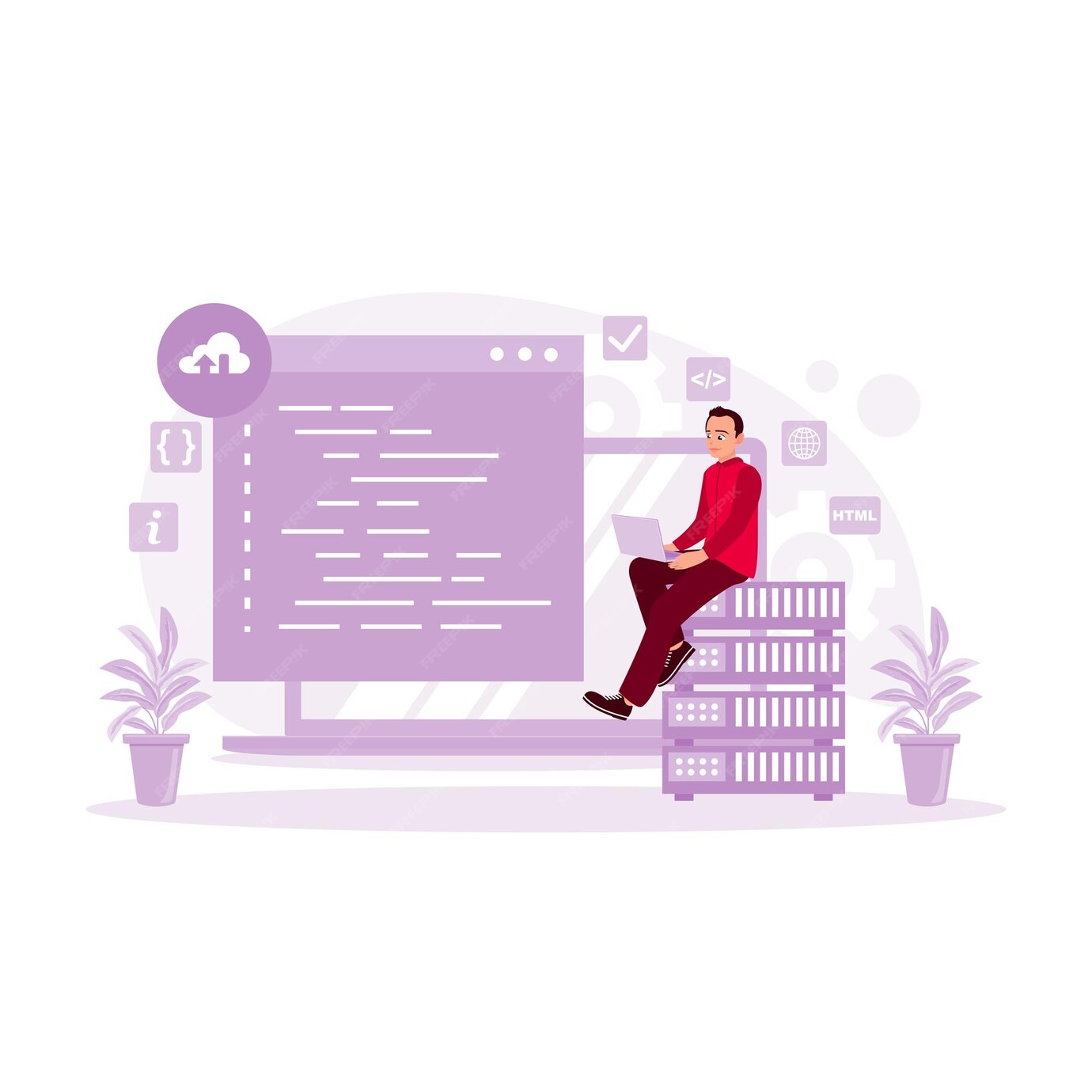 Premium Vector Programmers Use Laptops To Write Software Code