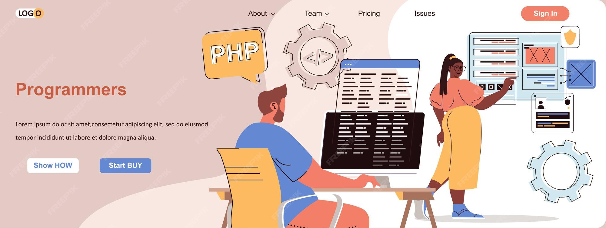 Premium Vector | Programmers web concept developers program create applications and software