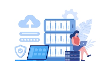 Premium Vector | Programmers with laptops working on code and big data ...