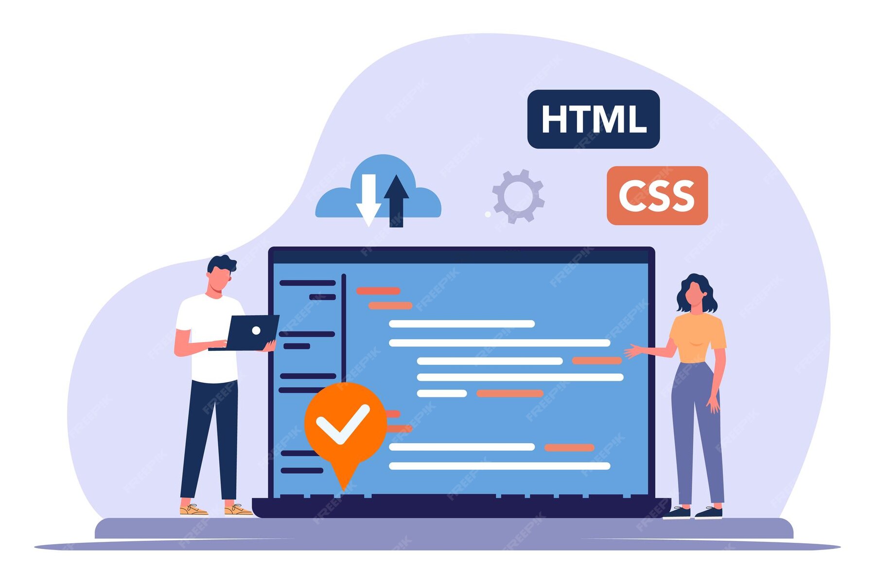 Premium Vector | Programmers wokring on code using html css Vector Illustration