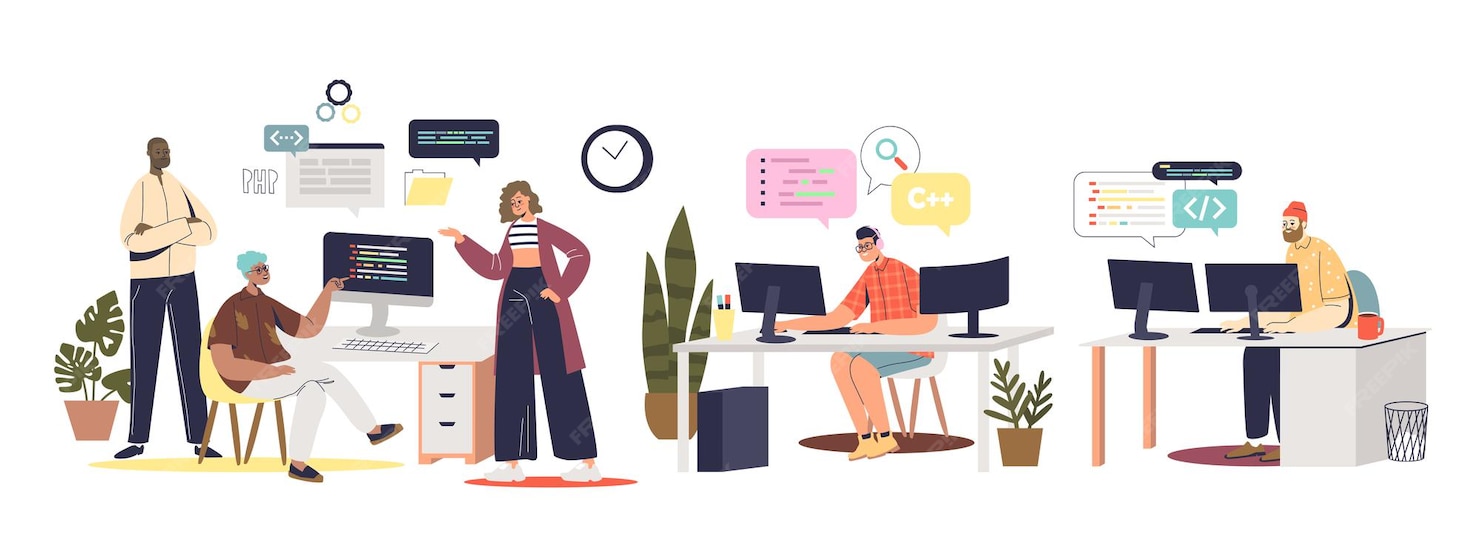 Premium Vector | Programmers at work. group of busy web and ux ...