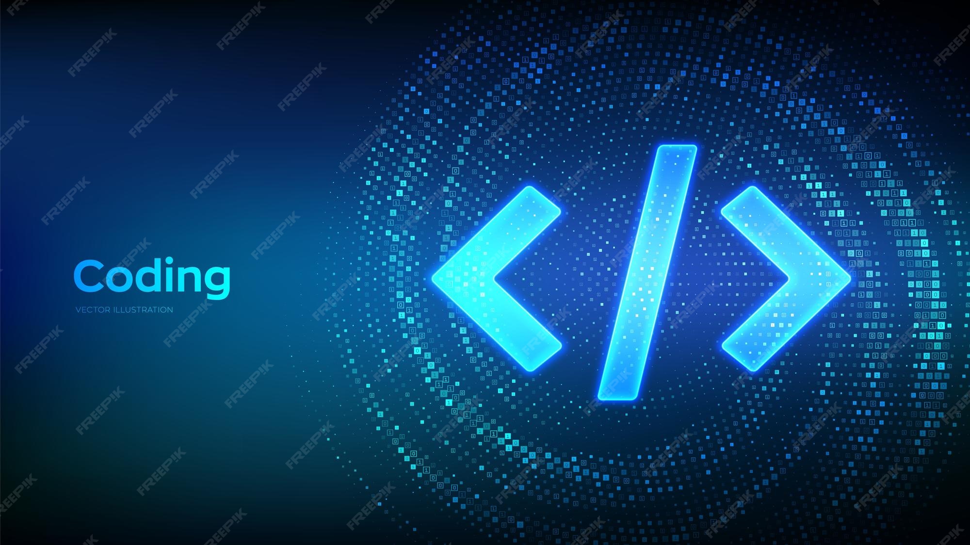 프로그래밍 코드 코딩 또는 해커 배경 이진 코드로 만든 프로그래밍 코드 아이콘 디지털 코드로 만든 가상 터널 워프 데이터 흐름 벡터 그림 프리미엄 벡터