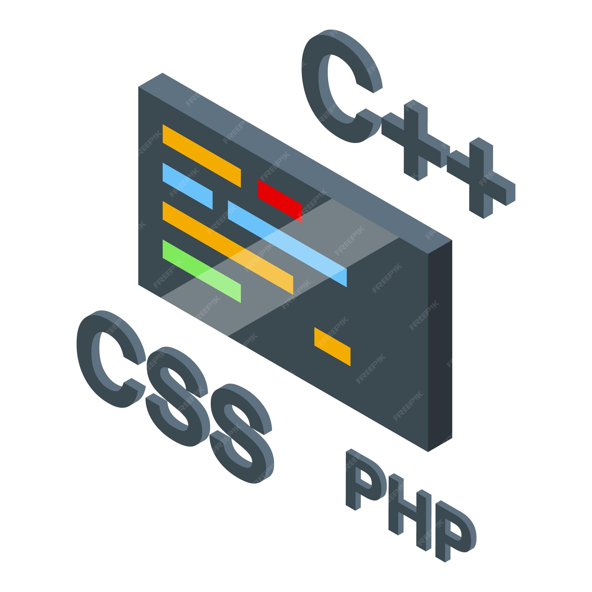 Premium Vector | Programming code developing with css php c plus plus languages
