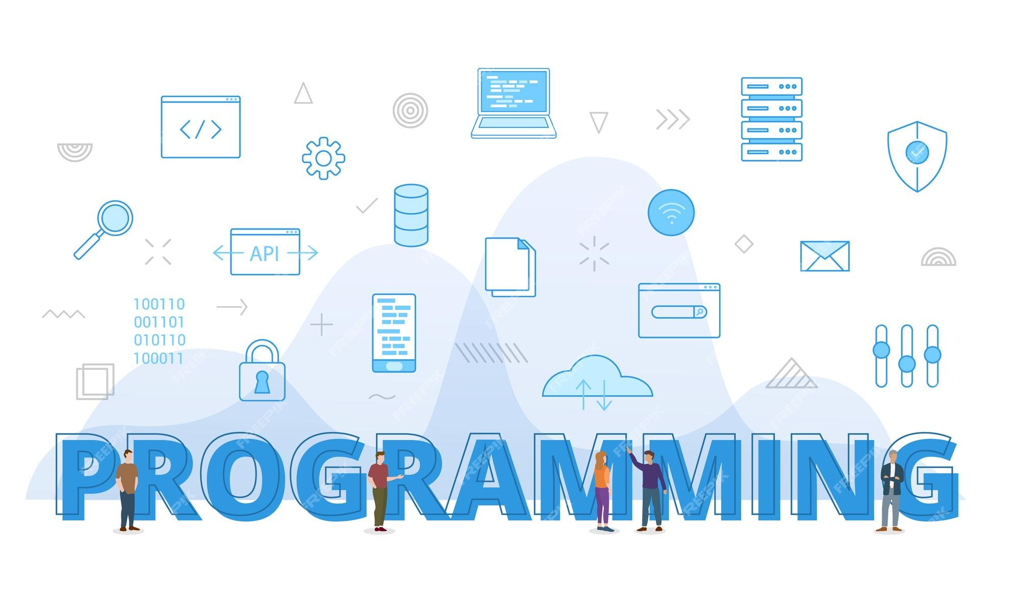 Premium Vector Programming Code Software Development Campaign Concept With Big Words And