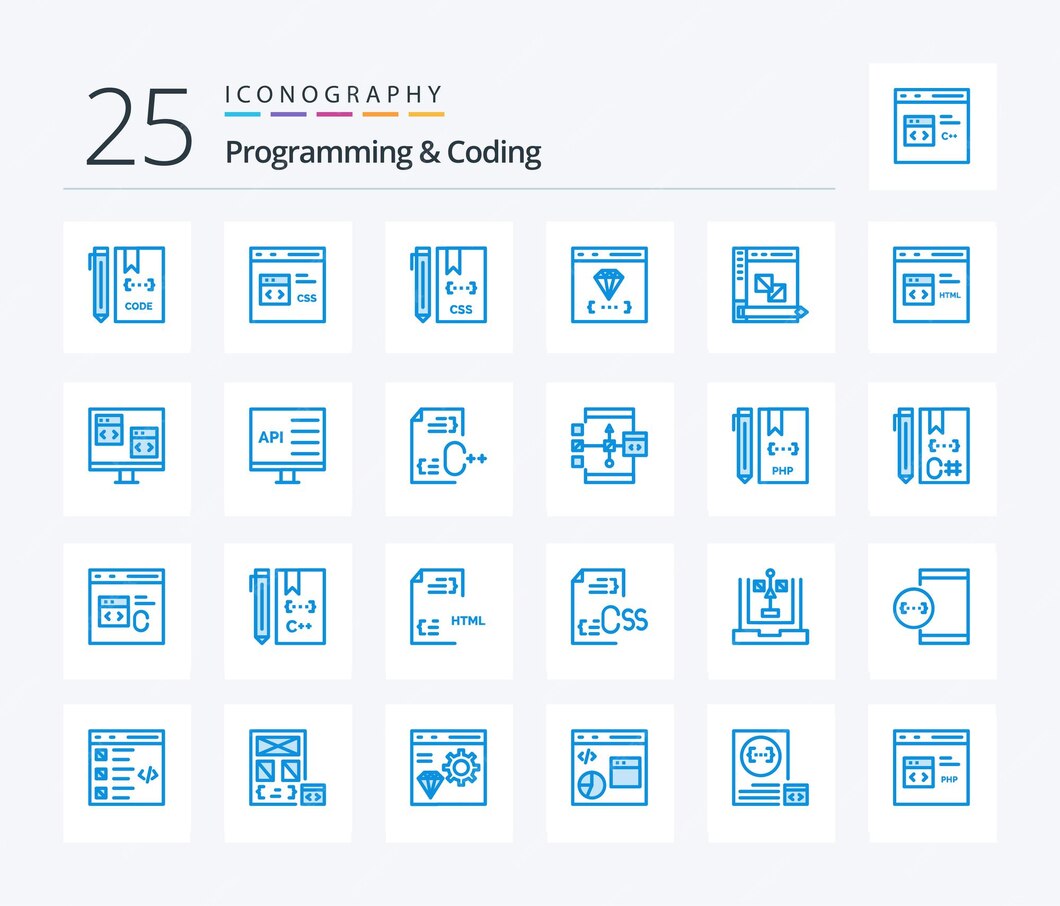 Premium Vector Programming And Coding 25 Blue Color Icon Pack Including Development Coding