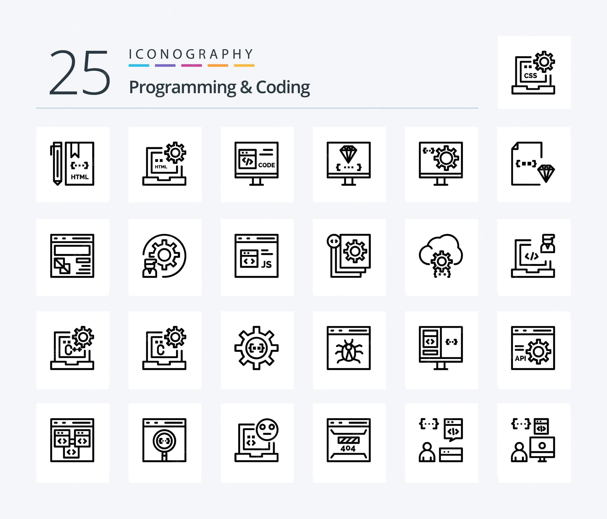Premium Vector Programming And Coding 25 Line Icon Pack Including Development Coding Develop