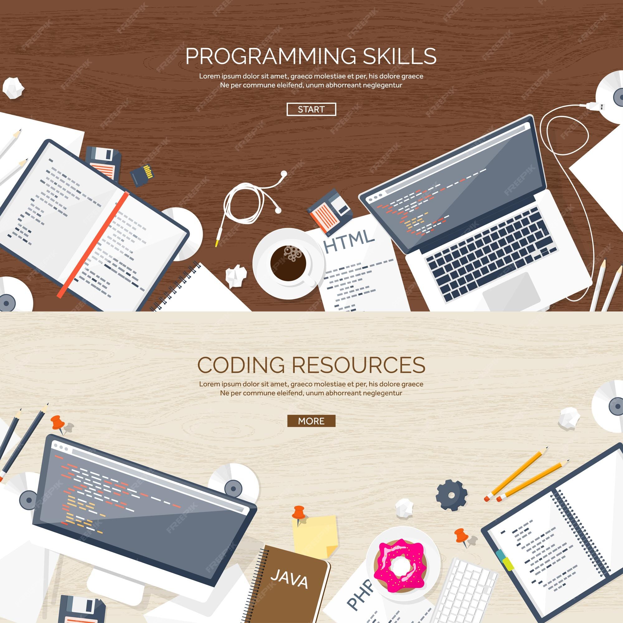 Premium Vector | Programming and coding flat computing background code hardware software web ...