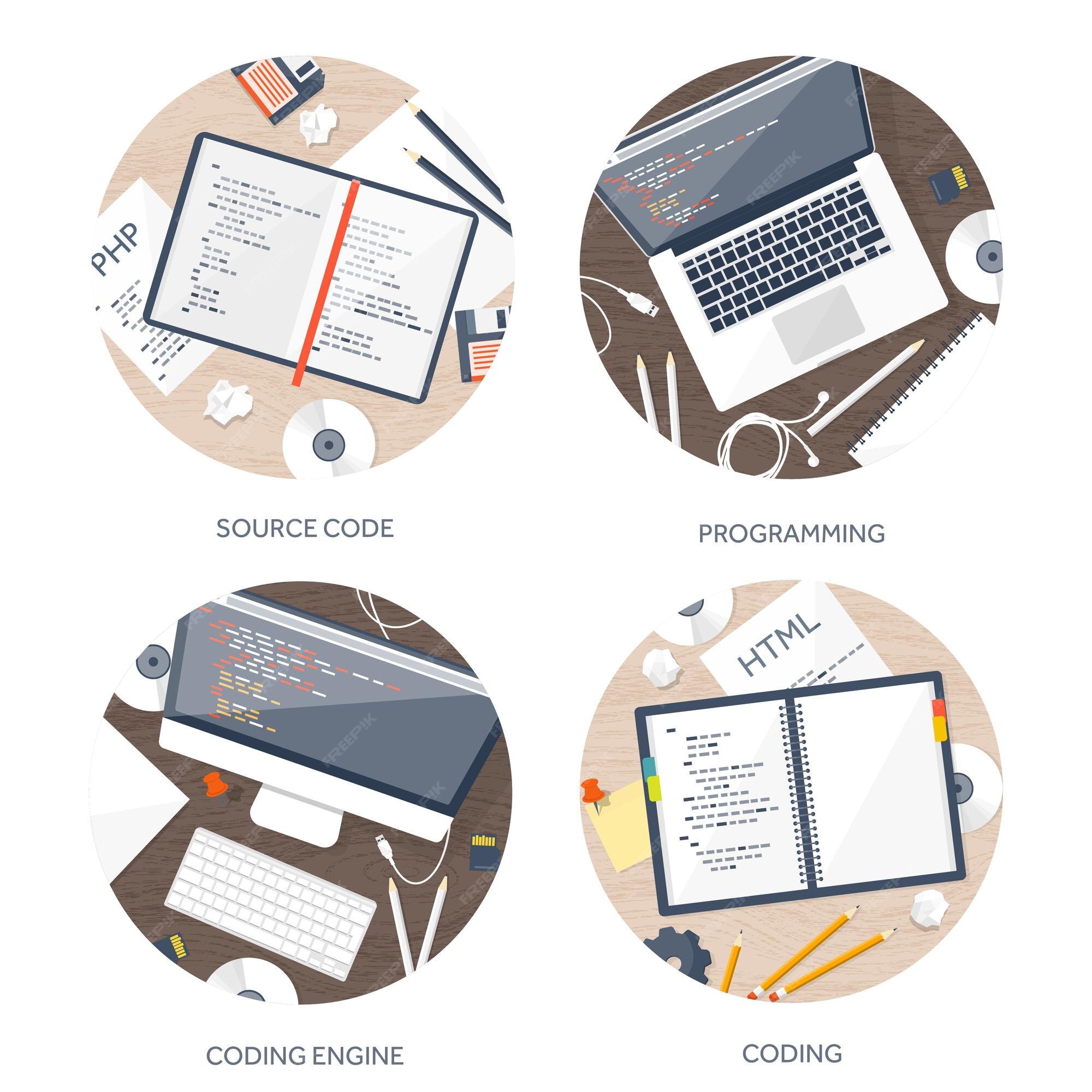 Premium Vector | Programming coding and seo flat computing background code hardware software web ...