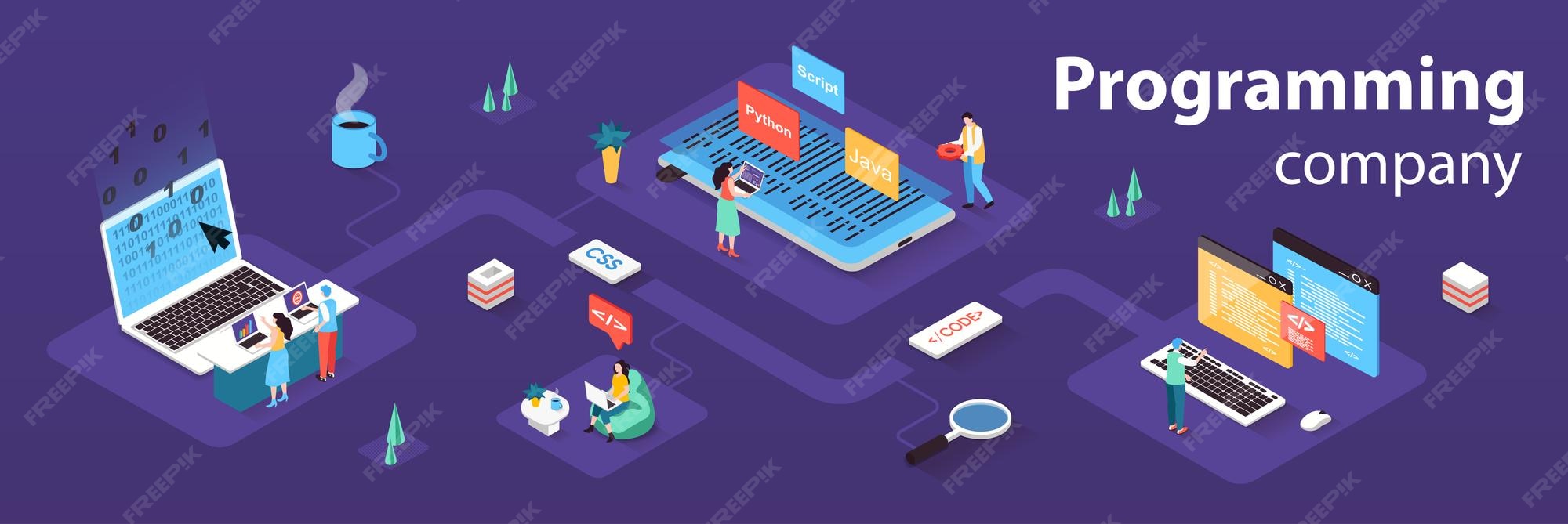 Premium Vector | Programming company concept 3d isometric infographics ...