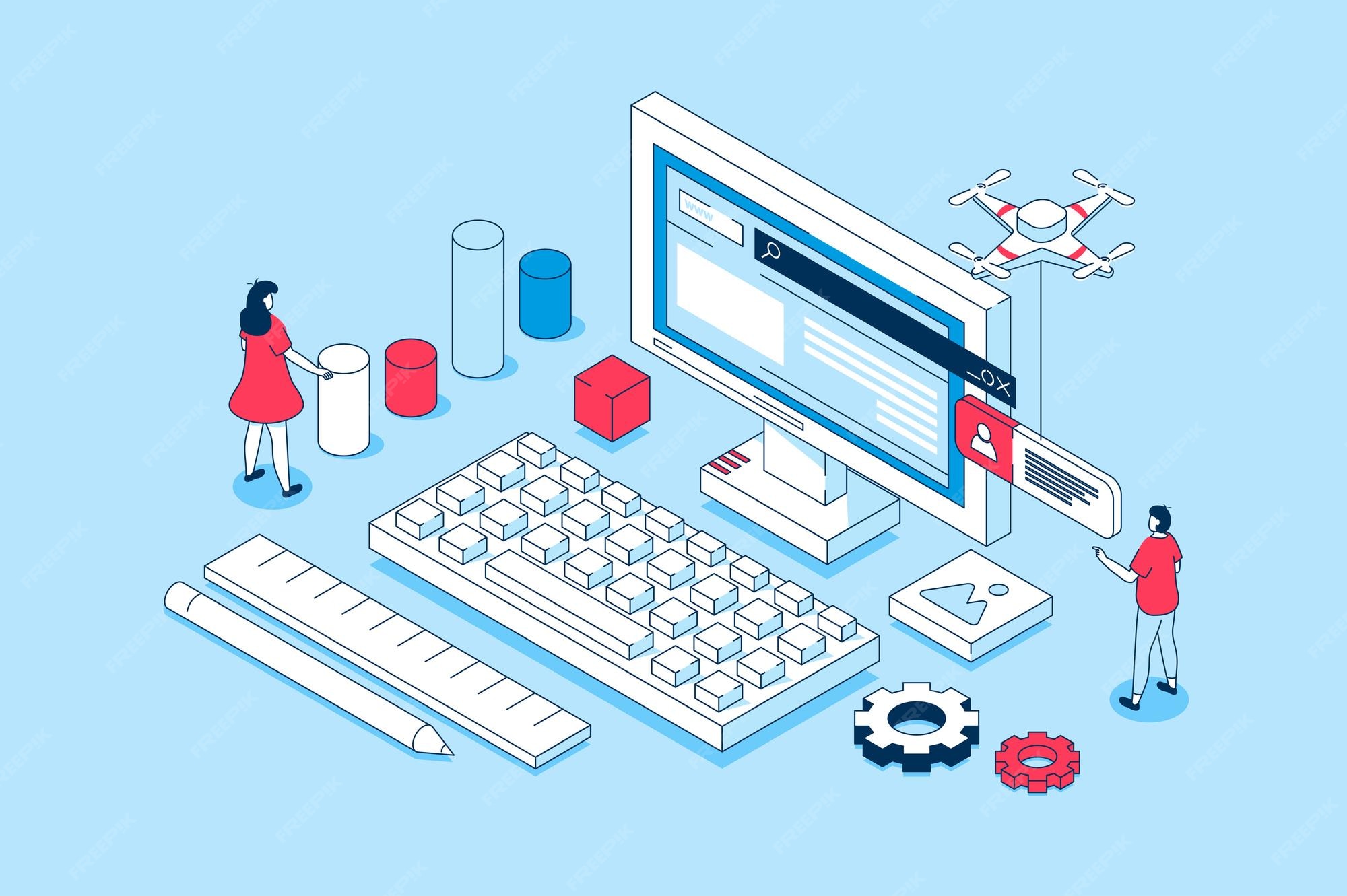 Premium Vector | Programming concept in 3d isometric design people working with code or script ...