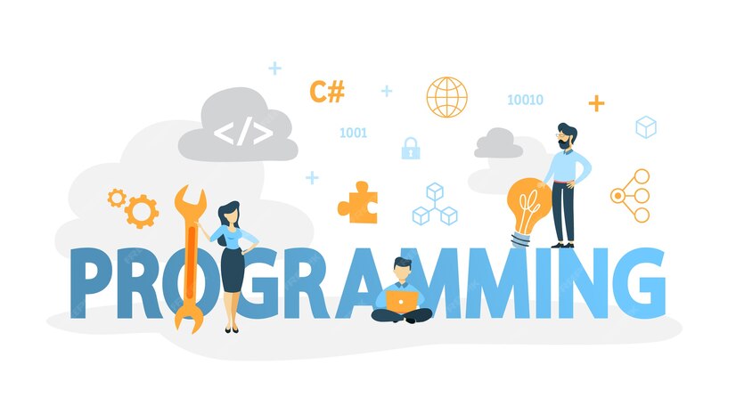 Premium Vector | Programming concept. idea of working on the computer ...