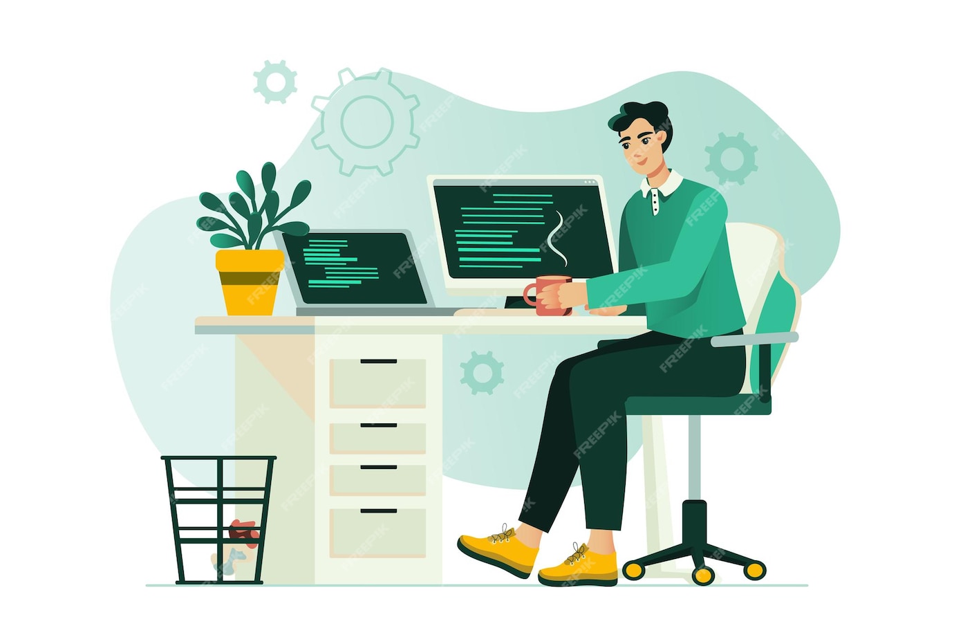 Premium Vector Programming Concept With People Scene In The Flat