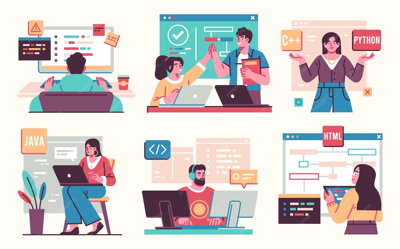 Premium Vector | Programming Illustration Set Different characters ...