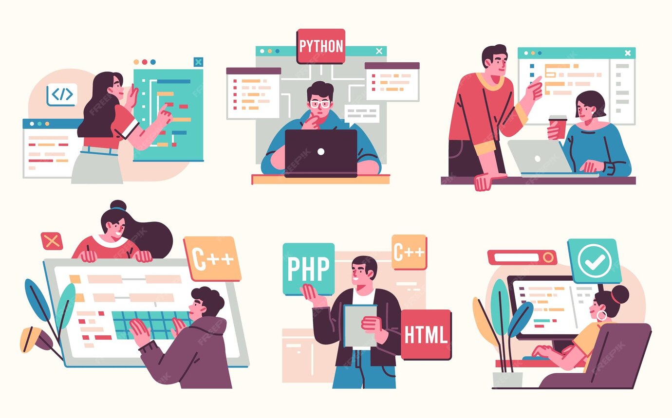 Premium Vector | Programming Illustration Set Different characters ...