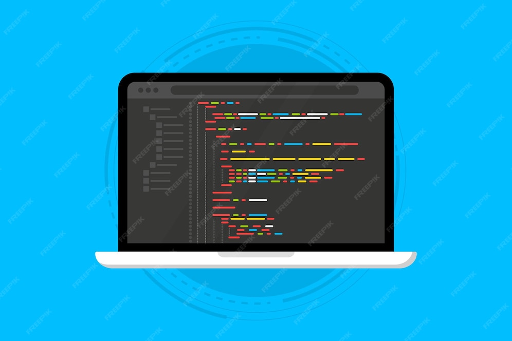화면 랩톱의 프로그래밍 언어 및 프로그램 코드 프로그래밍 코딩 Php Html C Css 프리미엄 벡터