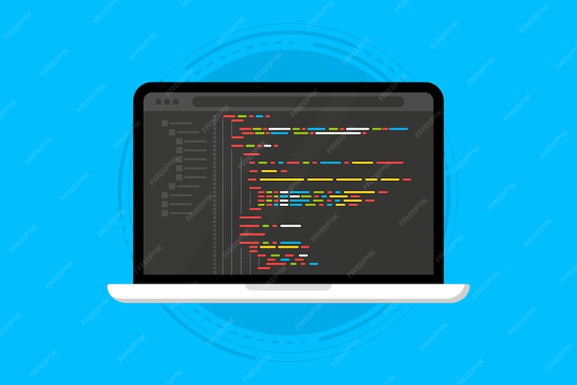 Premium Vector | Programming language and program code on screen laptop programming coding php ...