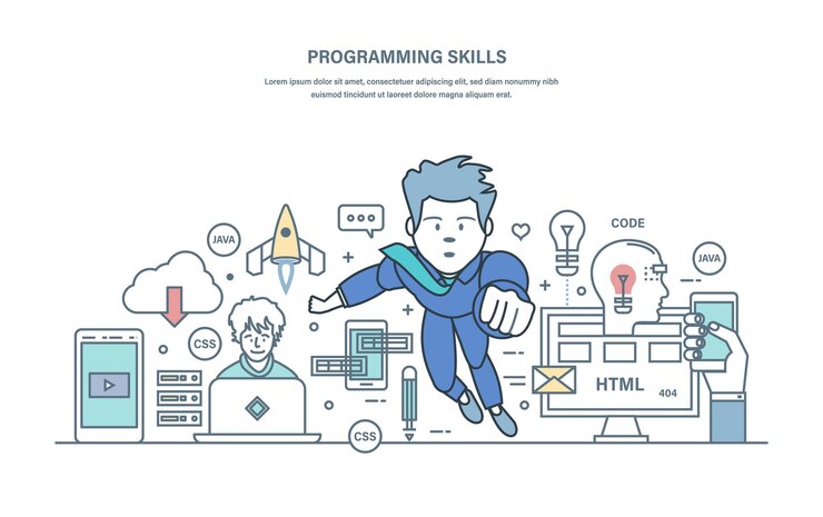 Premium Vector | Programming skills programming in highlevel languages and coding developing ...