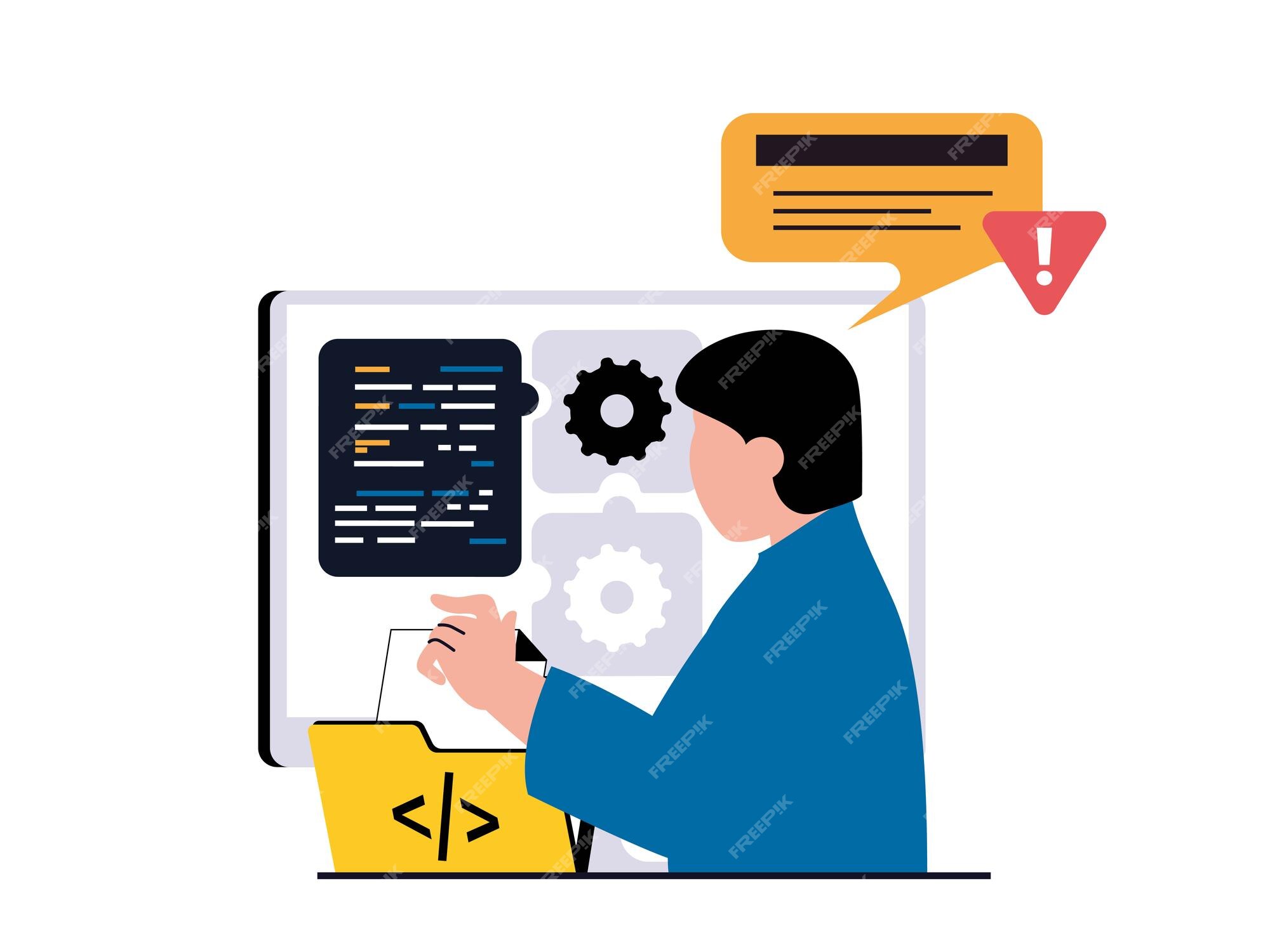 Premium Vector Programming Software Concept With Character Situation Man Working With Code