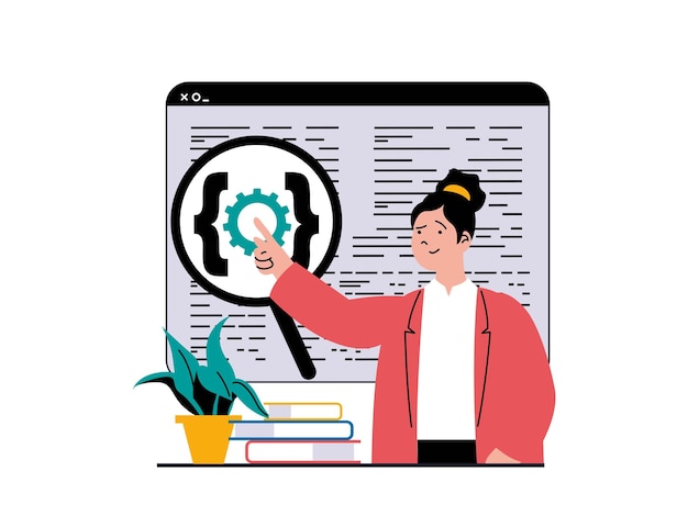 Premium Vector Programming Software Concept With Character Situation Woman Working With Code