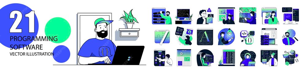 Premium Vector | Programming software concept with character situations ...