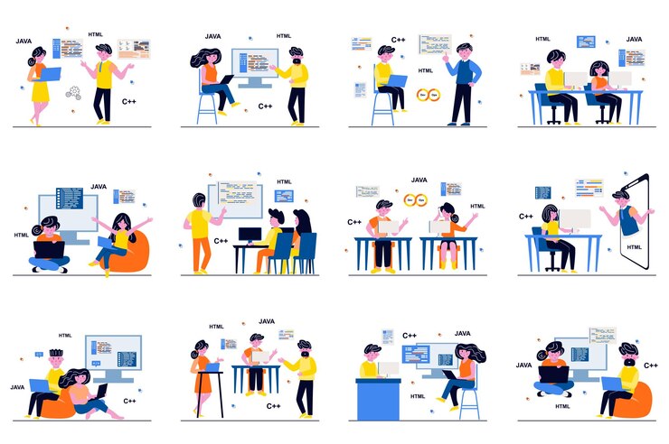 Premium Vector Programming Software Concept With Tiny People Scenes Set In Flat Design Bundle