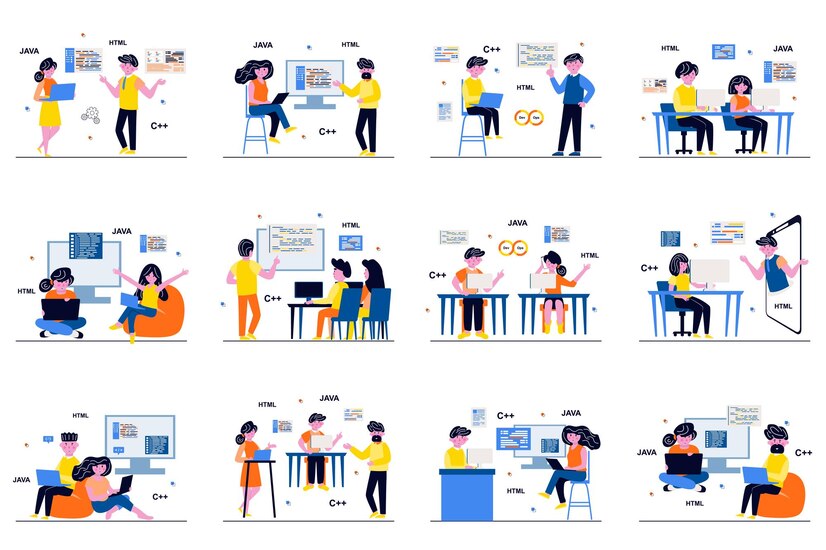 Premium Vector Programming Software Concept With Tiny People Scenes Set In Flat Design Bundle