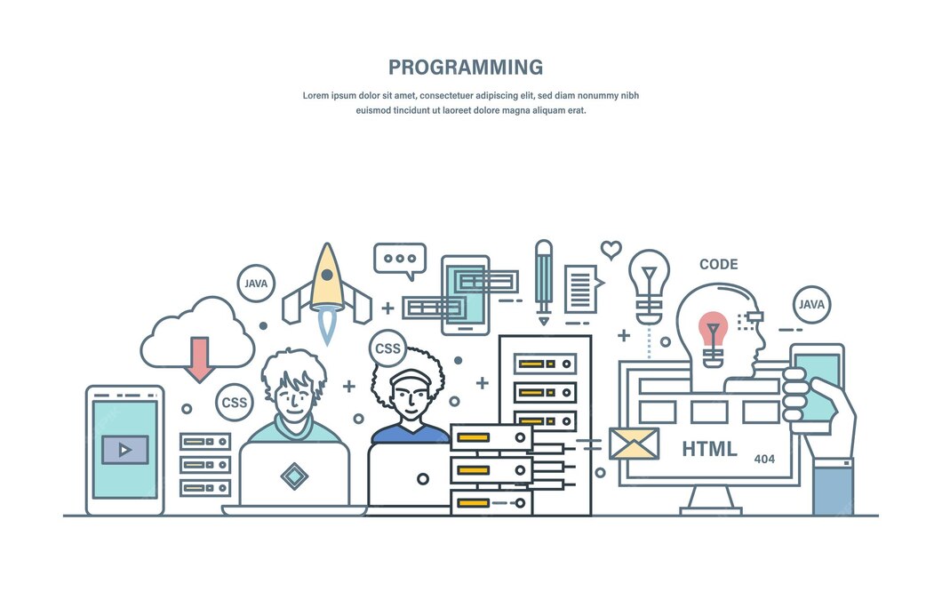 Premium Vector | Programming software development in highlevel languages and coding
