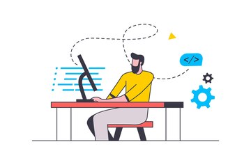 Premium Vector | Programming software flat line concept man coding and ...