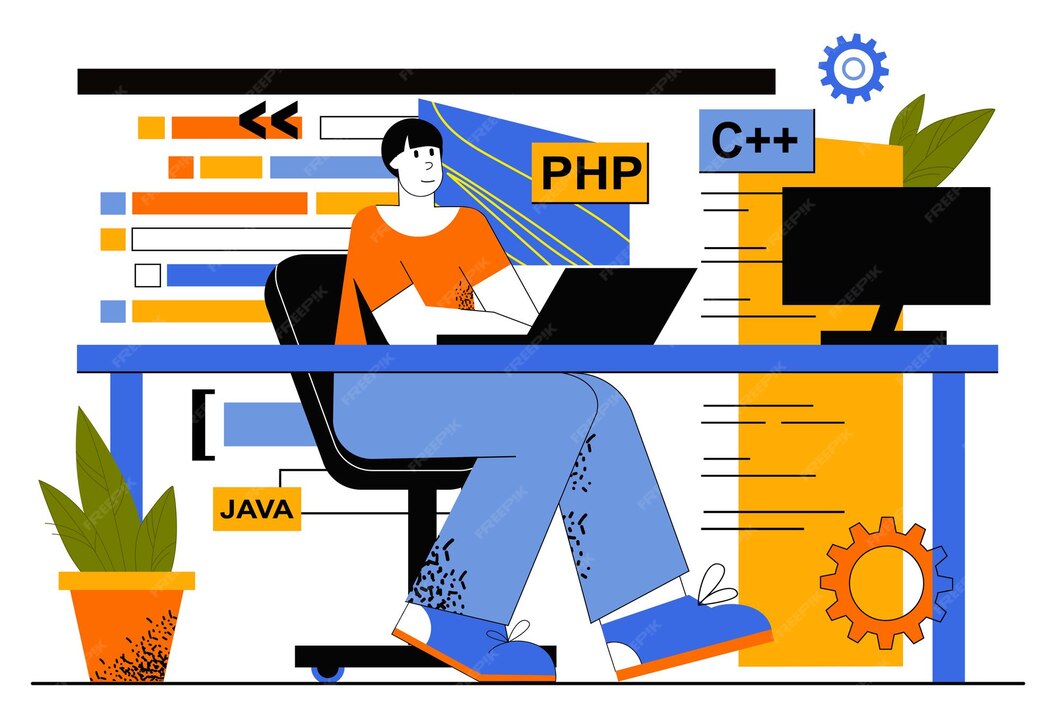 Premium Vector | Programming software web concept. Developer programming in different languages ...