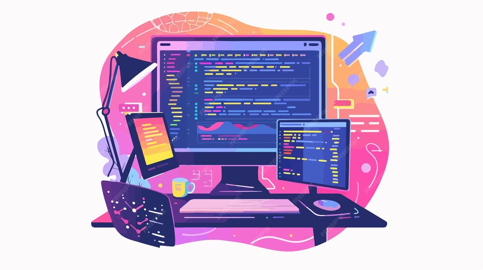 Protecting Computer Data Coding Programming Application | Premium AI-generated vector