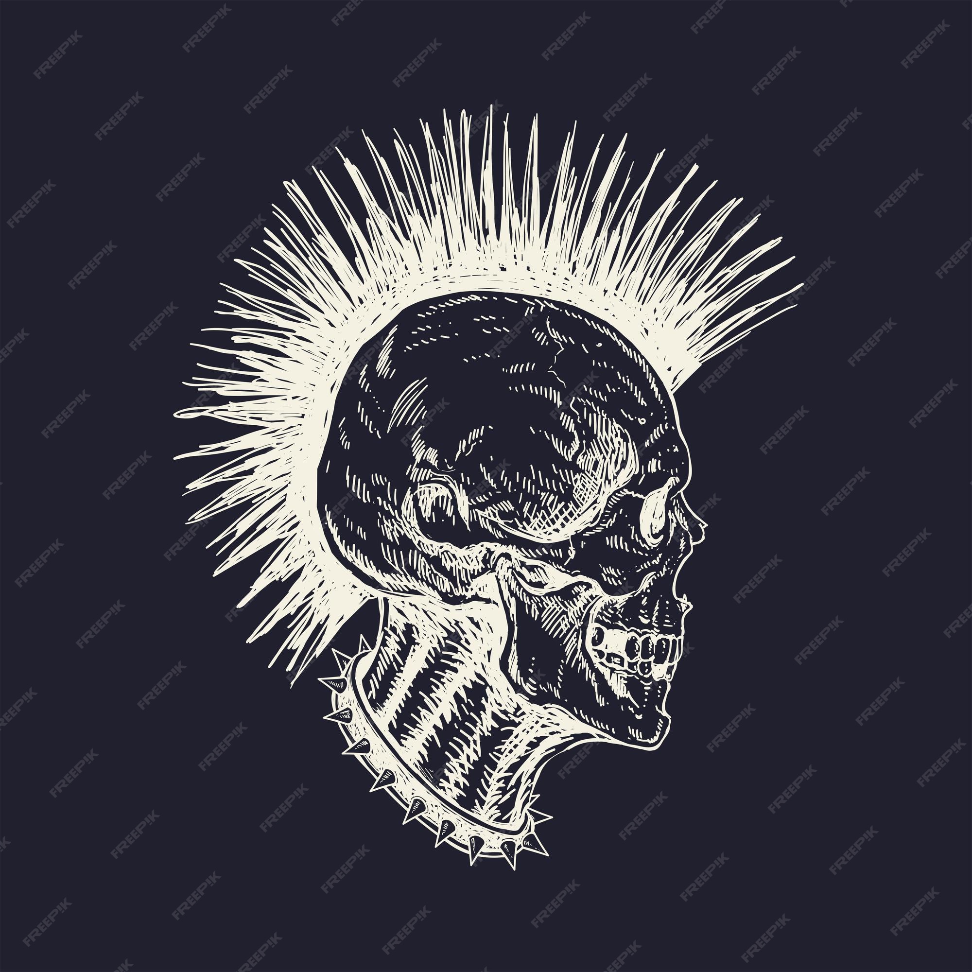 Premium Vector | Punk skull with mohawk hair Premium Vector | Punk skull with mohawk hair
