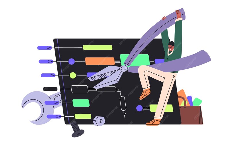 Premium Vector | Qa software engineer fix bug error tester with big ...