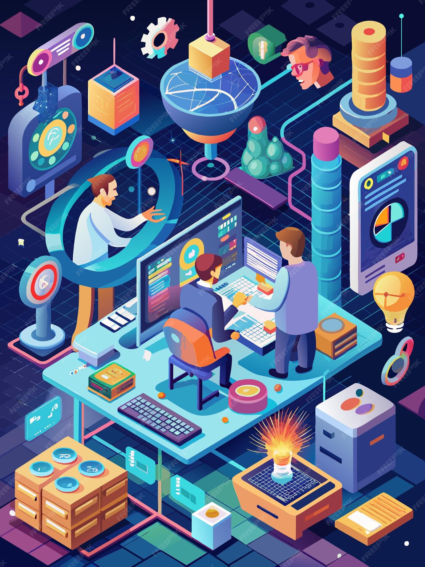 Quantum computer programming vector graphics illustration EPS source ...