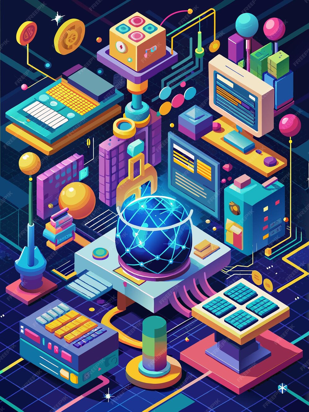 Quantum computer programming vector graphics illustration EPS source file format lossless ...