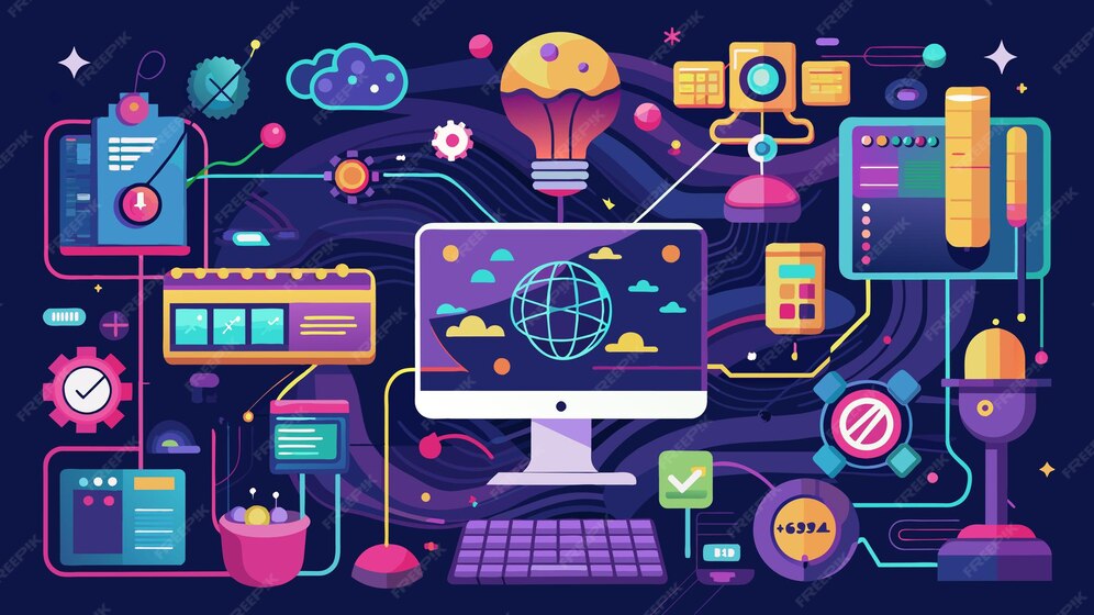 Quantum computer programming vector graphics illustration EPS source ...